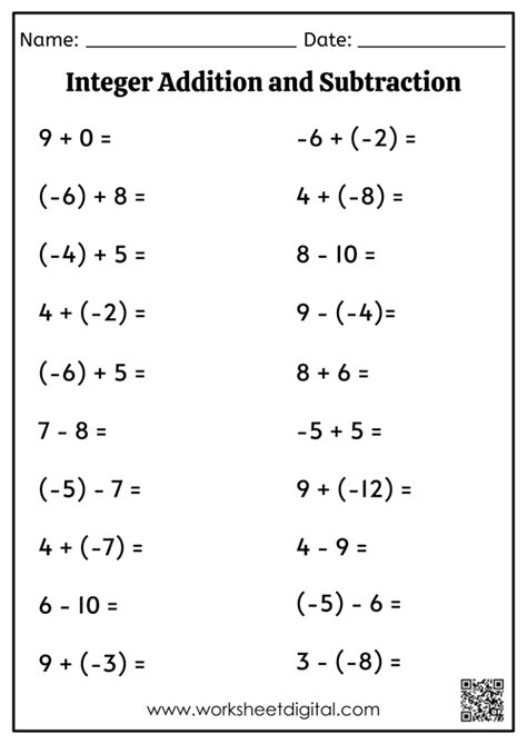 integer addition and subtraction worksheet digital 1 teacher made resources