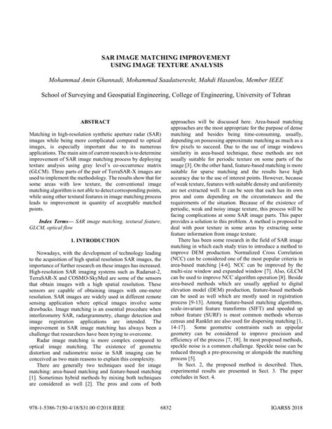 Pdf Sar Image Matching Improvement Using Image Texture Analysis