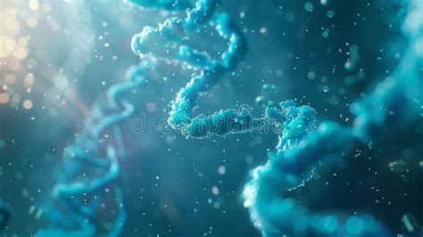 Abstract Close Up Of Blue Dna Strands With Glowing Particles Digital Art Showing Molecular