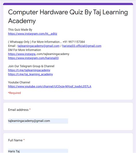 Computer Hardware Quiz By Taj Learning Academy
