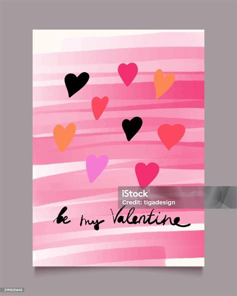 발렌타인 데이 사랑 추상 배경 또는 손으로 그린 하트 모양 및 글자가 있는 카드 벡터 수채화 포스터의 템플릿입니다 유행 벡터 일러스트 레이 션 0명에 대한 스톡 벡터 아트