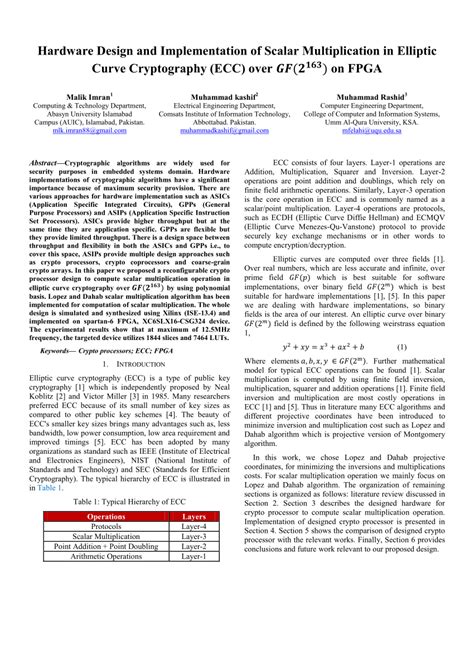 pdf hardware design and implementation of scalar multiplication in