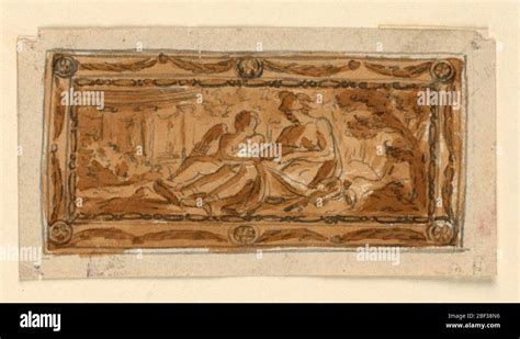 Design For The Cover Of A Snuff Box Cupid Seated Beside Hermes Gives Him What Probably Is A