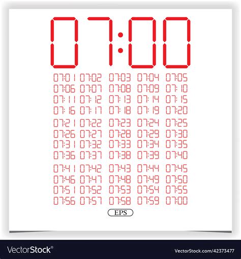 Digital Clock Closeup Displaying 7 Oclock Red Vector Image