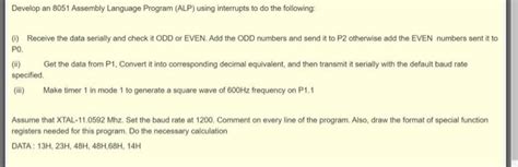 Solved Develop An 8051 Assembly Language Program Alp Using