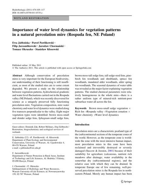 Pdf Importance Of Water Level Dynamics For Vegetation Patterns In A