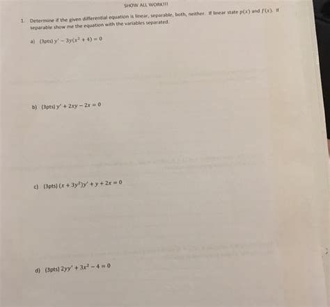 Solved Show All Work 1 Determine If The Given