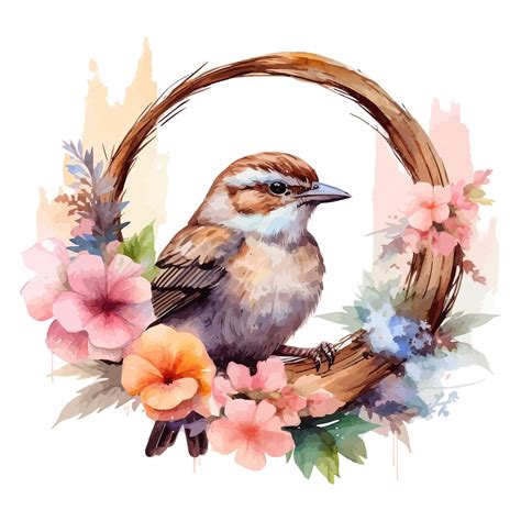 Desenho De Pardal Fofo Em Estilo De Pintura Aquarela Vetor Premium