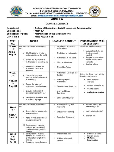 Math 101 Course Outline Pdf Regression Analysis Mathematics