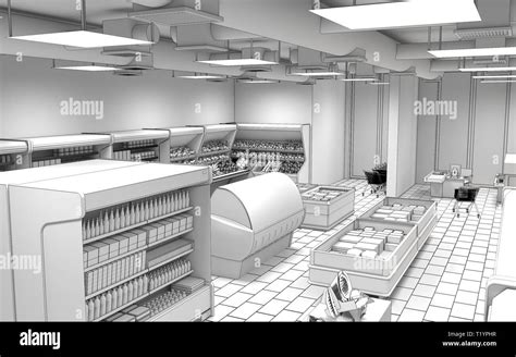 Shop Grocery Store Interior Visualization 3d Illustration Stock