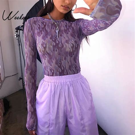 Weekeep сексуальный облегающий боди с принтом пламени женская мода уличная одежда длинный