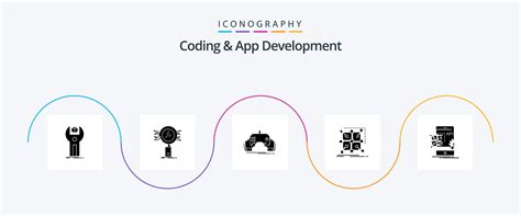 Coding And App Development Glyph Icon Pack Including Framework Research App Mobile