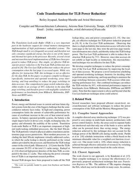 Pdf Code Transformations For Tlb Power Reduction