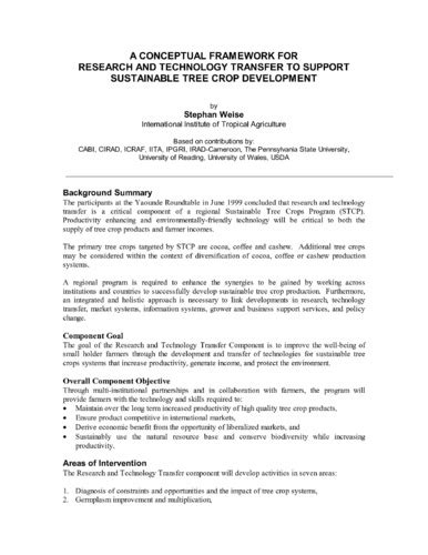 A Conceptual Framework For Research And Technology Transfer To Support Sustainable Tree Crop