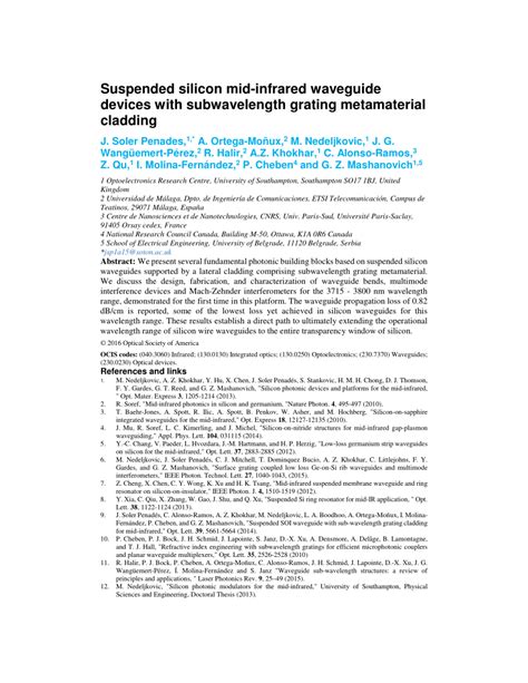 Pdf Suspended Silicon Mid Infrared Waveguide Devices With