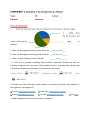 Pre Lab Docx EXPERIMENT Separation Of The Components Of A Mixture Name ID Section