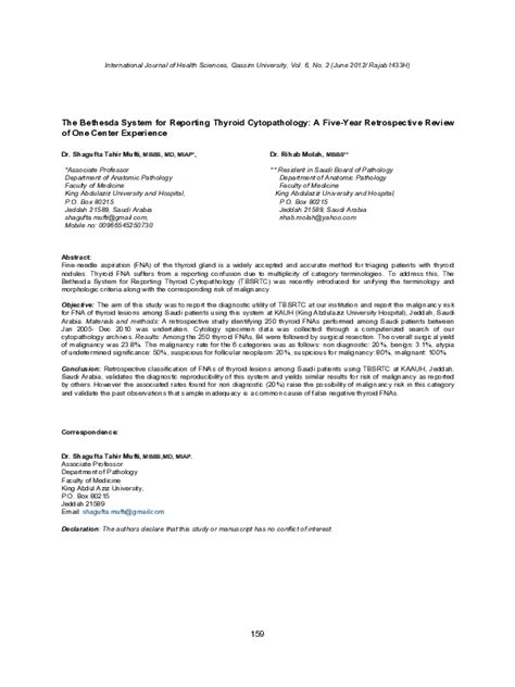 Pdf The Bethesda System For Reporting Thyroid Cytopathology A Five Year Retrospective Review