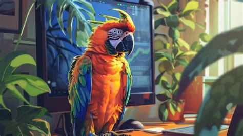 A Curious Parrot Perched On A Computer Monitor Peering At The Screen