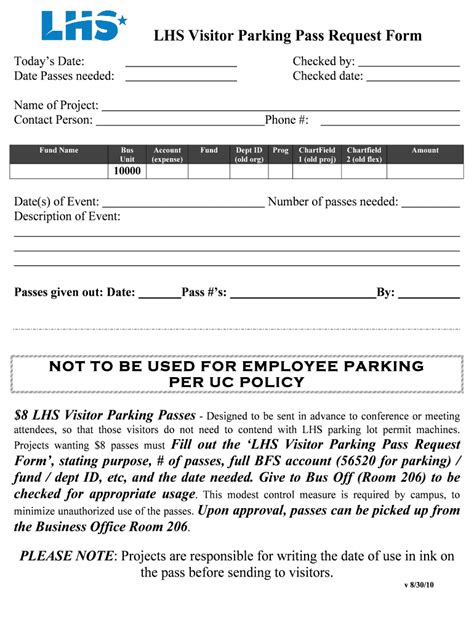 Fillable Online Lhs Visitor Parking Pass Request Form Fax Email Print