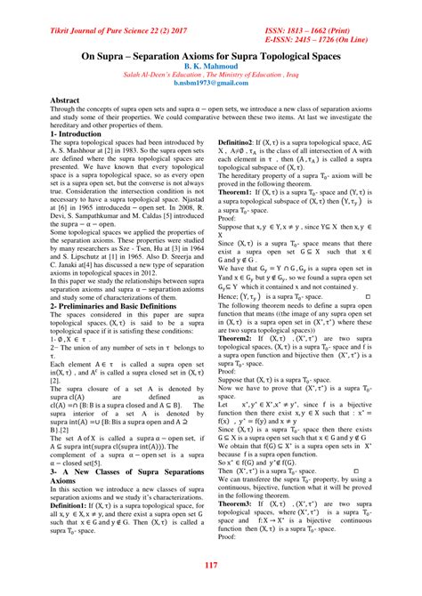 Pdf On Supra Separation Axioms For Supra Topological Spaces