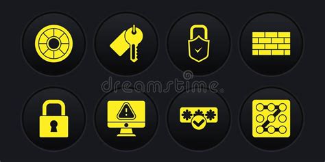 Set Lock Firewall Security Wall Monitor With Exclamation Mark Password Protection And Check