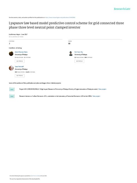 Lyapunov Law Based Model Predictive Control Pdf Power Inverter