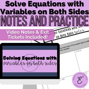Solving Equations With Variables On Both Sides Notes And Practice High School