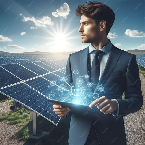 Photo Realistic As Energy Analyst With Tablet And Solar Panels In