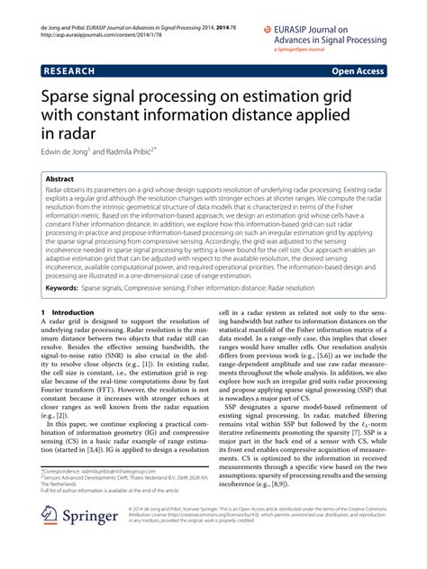 Pdf Sparse Signal Processing On Estimation Grid With Constant Information Distance Applied In