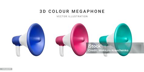흰색 배경에 고립 된 3d 플라스틱 메가폰 세트 벡터 일러스트 레이 션 0명에 대한 스톡 벡터 아트 및 기타 이미지 0명 3차원 형태 개념 Istock