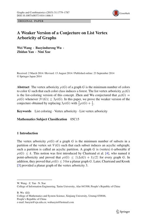 pdf a weaker version of a conjecture on list vertex arboricity of graphs