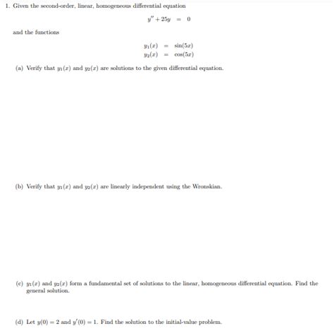 Solved 1 Given The Second Order Linear Homogeneous