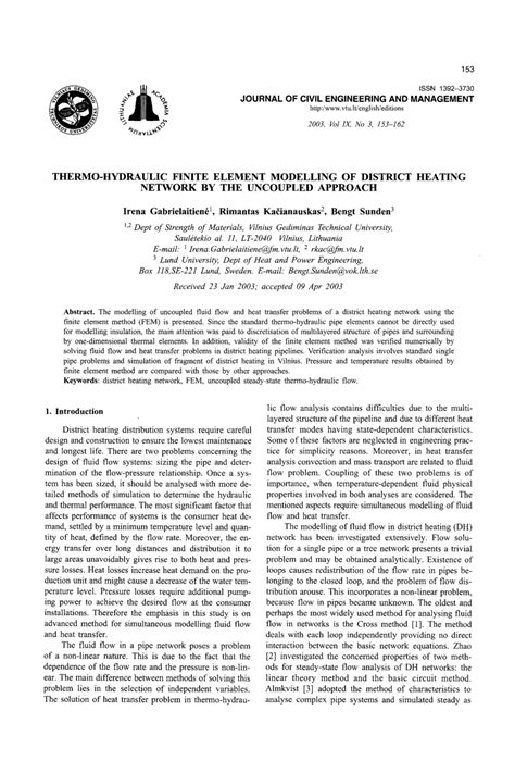 Pdf Thermo Hydraulic Finite Element Modelling Of District Heating Network By The Uncoupled