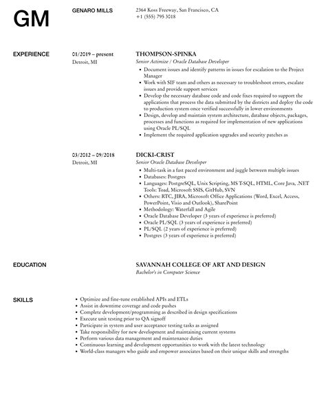 oracle database developer resume samples velvet jobs