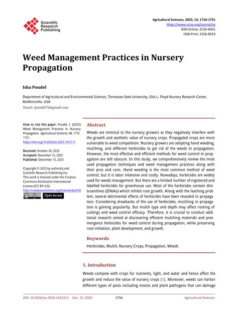 Pdf Weed Management Practices In Nursery Propagation