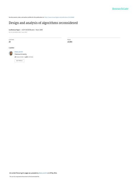design and analysis of algorithms reconsidered download free pdf
