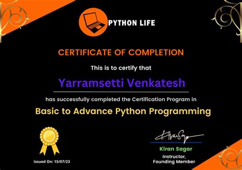 Venkatesh Yarramsetti On Linkedin I Have Successfully Completed The Certification Of Python
