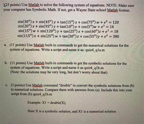 25 Points Use Matlab To Solve The Following System