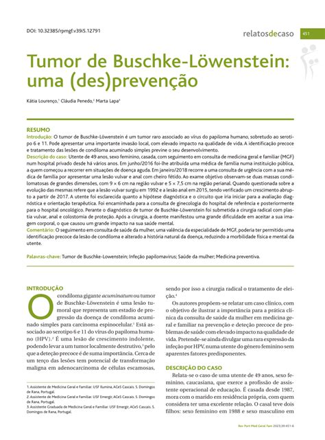 Pdf Tumor De Buschke Löwenstein Uma Des Prevenção