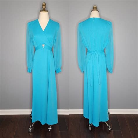 70s Blue Maxi Evening Dress Gem