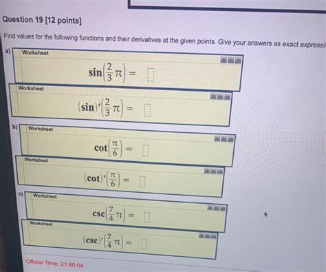 solved question 19 [12 points] find values for the following