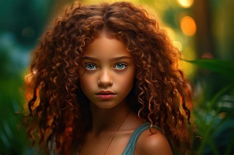 Premium Photo A Girl With Curly Brown Hair Looks At The Camera