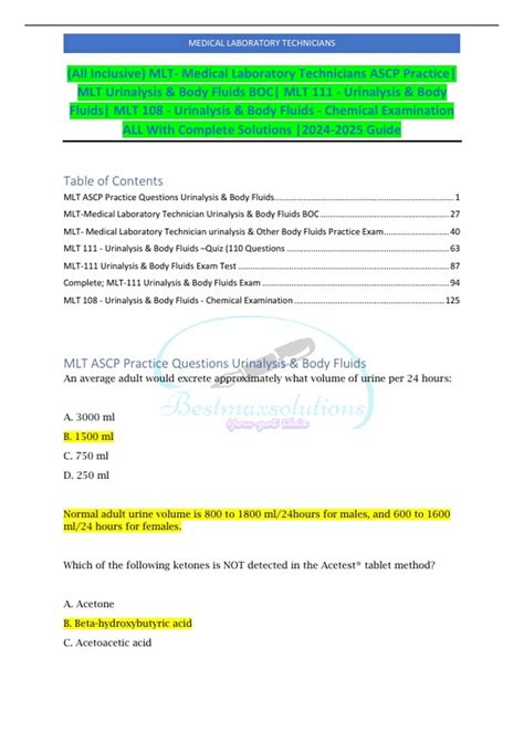 All Inclusive Mlt Medical Laboratory Technicians Ascp Practice Mlt Urinalysis And Body Fluids