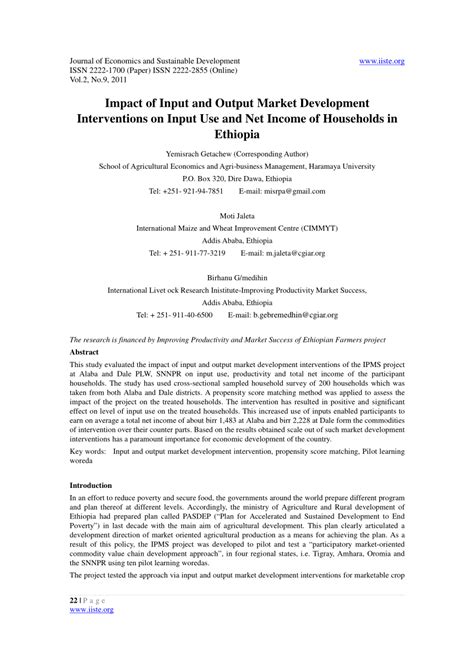 Pdf Impact Of Input And Output Market Development Interventions On Input Use And Net Income Of