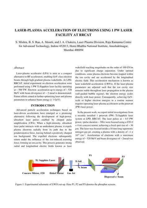 Pdf Laser Plasma Acceleration Of Electrons Using 1 Pw Laser Facility At Rrcat