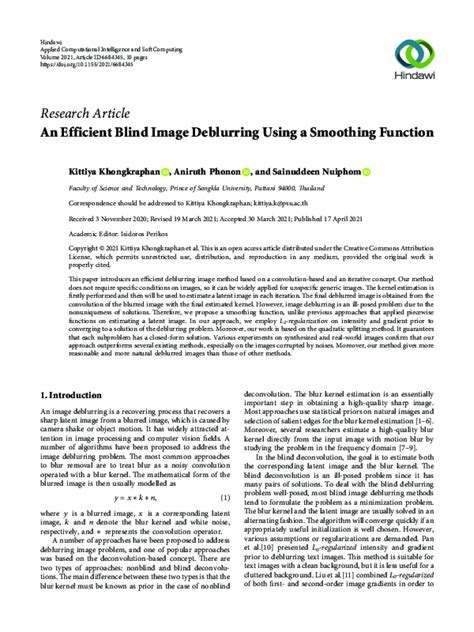pdf an efficient blind image deblurring using a smoothing function