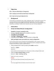 Packet Tracer Configure Initial Router Settings Docx Objectives Part Verify The