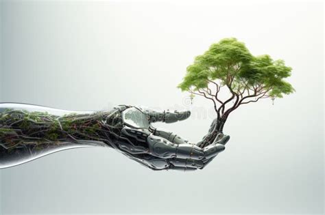 Robot Hand Tree Robot Hand Holding Tree Ai Technologyon White