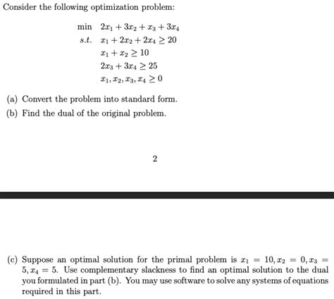 Solved Consider The Following Optimization Problem Min S T