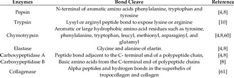 Enzyme And Their Specific Bond Cleavage Preferences Download